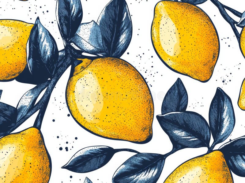 An Elegant One-line Drawing of a Lemon Pattern Featuring Minimal Citrus ...