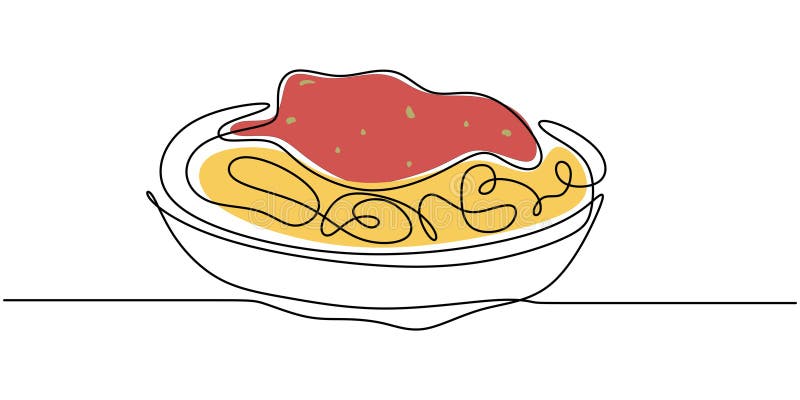 Elegant One Line Drawing of Spaghetti Stock Vector - Illustration of ...