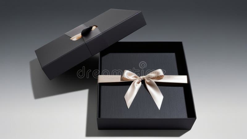 Elegant Open Black Gift Box with Beige Ribbon Bow on Gradient ...