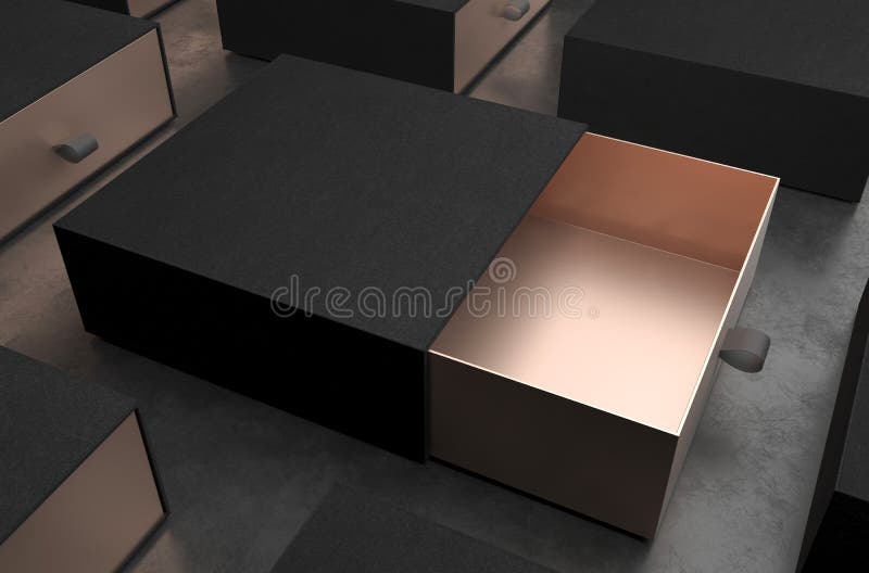 Elegant Open Black and Gold Gift Box Mockup on Black Background. Luxury ...