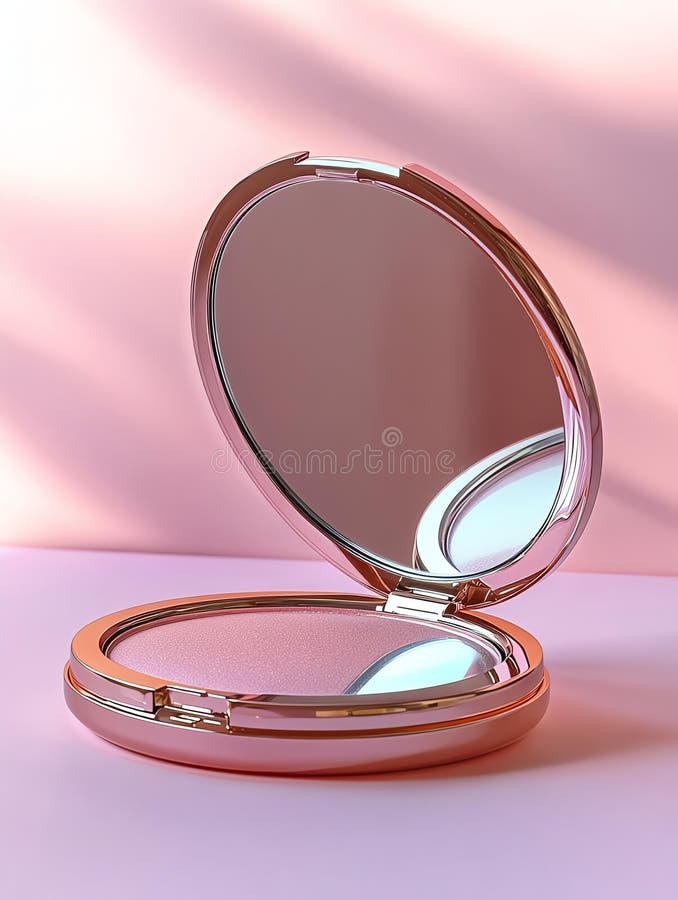 Elegant Open Compact Mirror with Soft Pink Background and Light ...