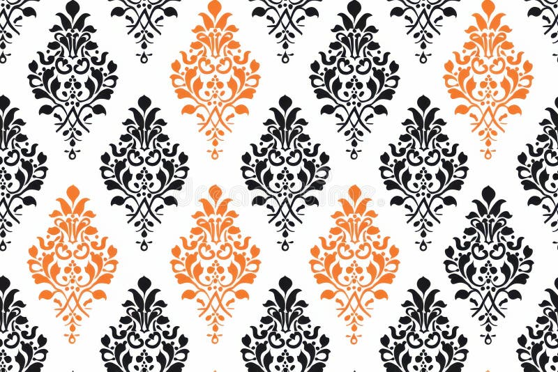 Elegant Orange and Black Damask Pattern Stock Illustration ...