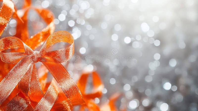 Elegant Orange Ribbons on Sparkling Silver Background Stock ...