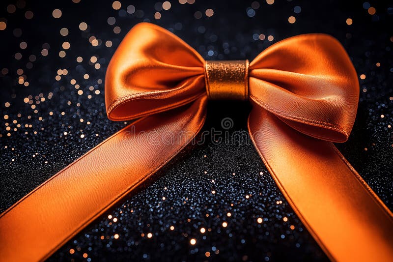Elegant Orange Satin Bow on Sparkling Background Stock Illustration ...