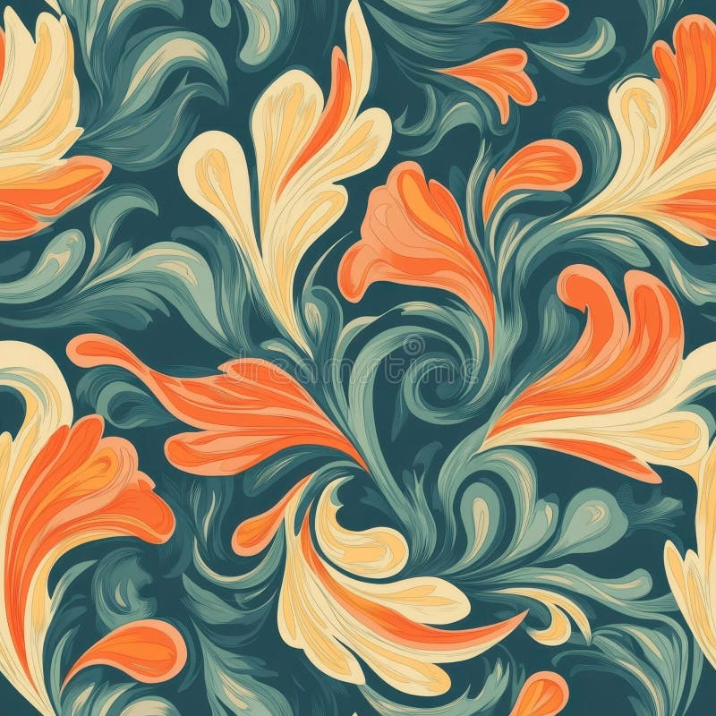 Elegant Orange Lilies and Green Foliage Seamless Pattern Stock Photo ...