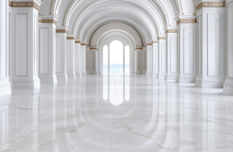 Elegant and Ornate Interior Architecture with Marble Floors and Arched ...