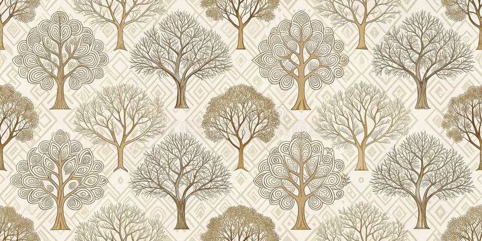 Elegant Ornate Tree Pattern Design for Fabric and Wallpaper. Generative ...