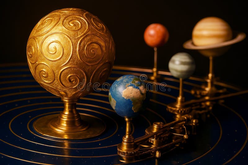 Elegant Orrery Display Featuring Earth and Planets in Orbit – Artistic ...