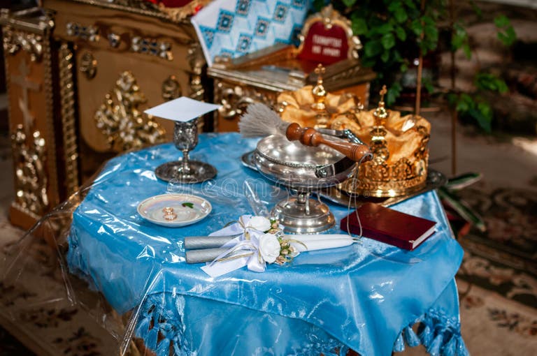 Elegant Orthodox Wedding Table with Ritual Elements and Crown Stock ...