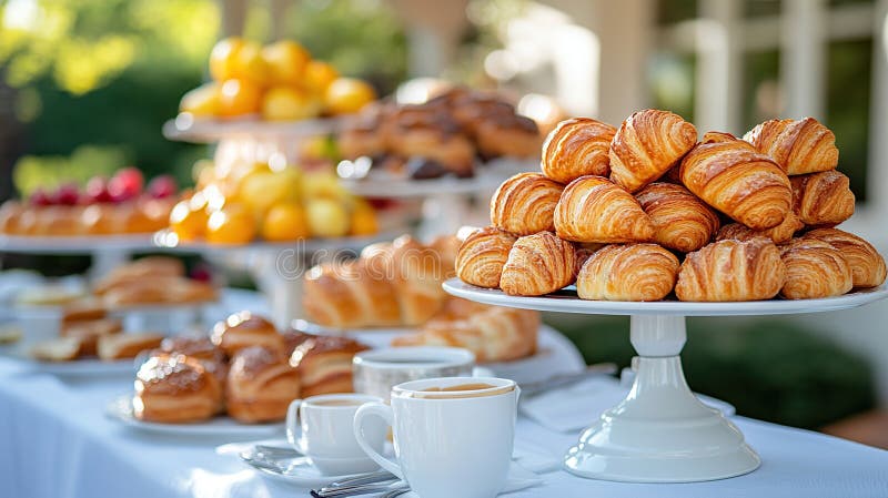 Elegant Outdoor Brunch Buffet with Pastries, Fruit, and Coffee Stock ...