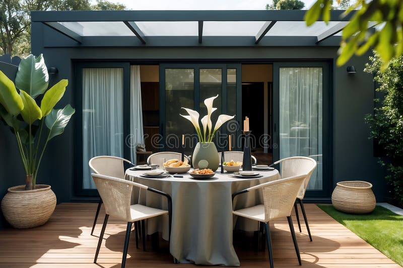 Elegant Outdoor Dining Scene Featuring a Beautifully Arranged Table ...