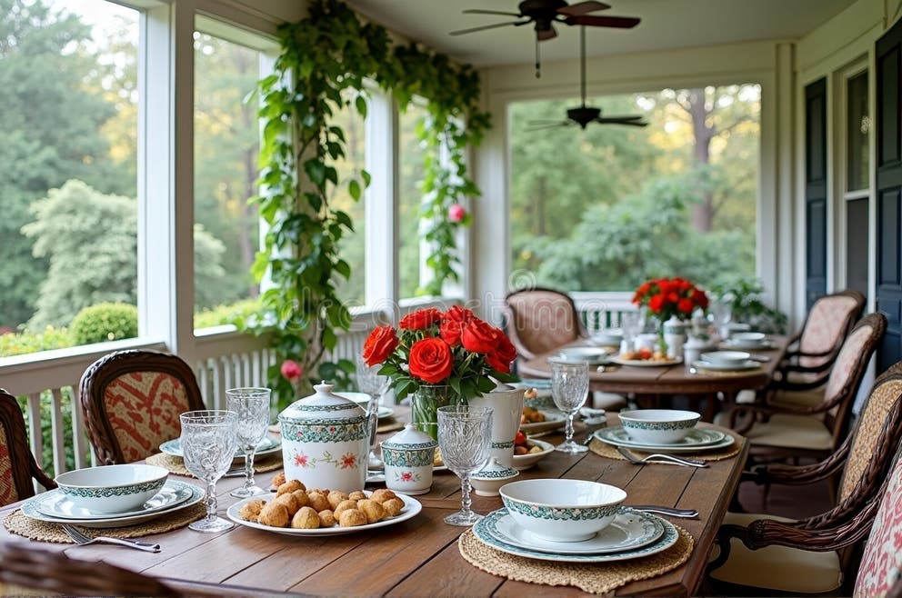 Elegant Outdoor Dining Setup with Red Roses and Elegant Tableware on a ...