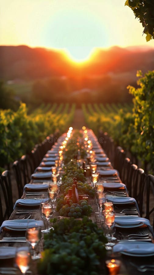 Elegant Outdoor Dining Setup Sunset Vineyard Special Event Stock Photos ...
