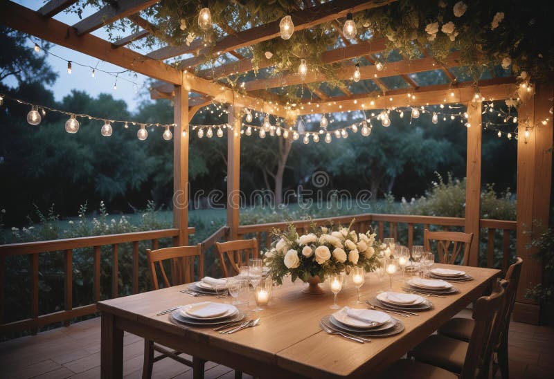 Elegant Outdoor Dining Table Set Stock Illustration - Illustration of ...