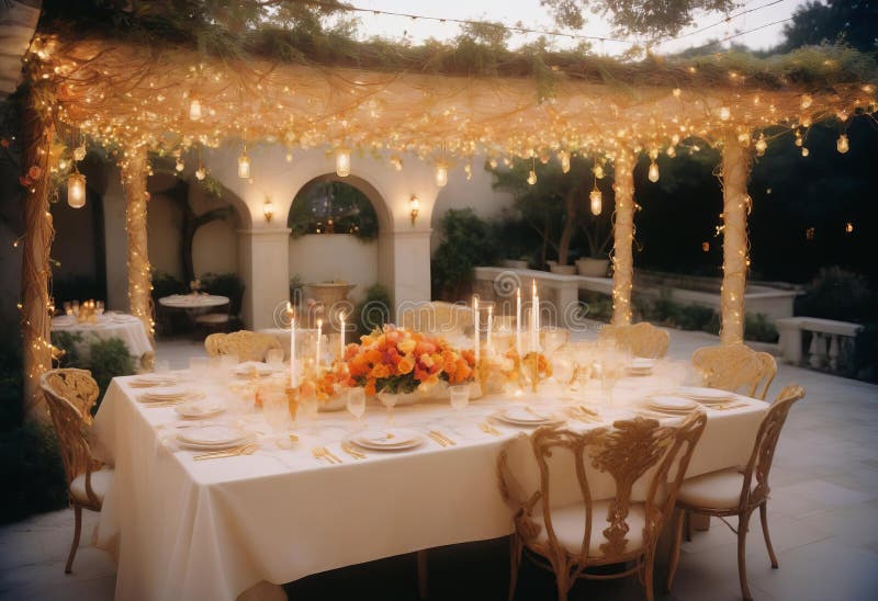 Elegant Outdoor Dining Table Set Stock Illustration - Illustration of ...