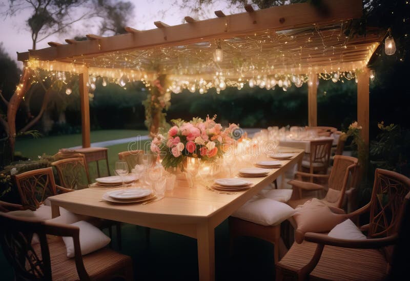 Elegant Outdoor Dining Table Set Stock Illustration - Illustration of ...