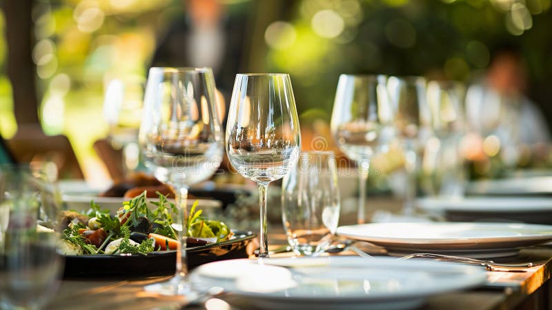 Elegant Outdoor Event Dinner Table Setting with Glassware Stock Photo ...