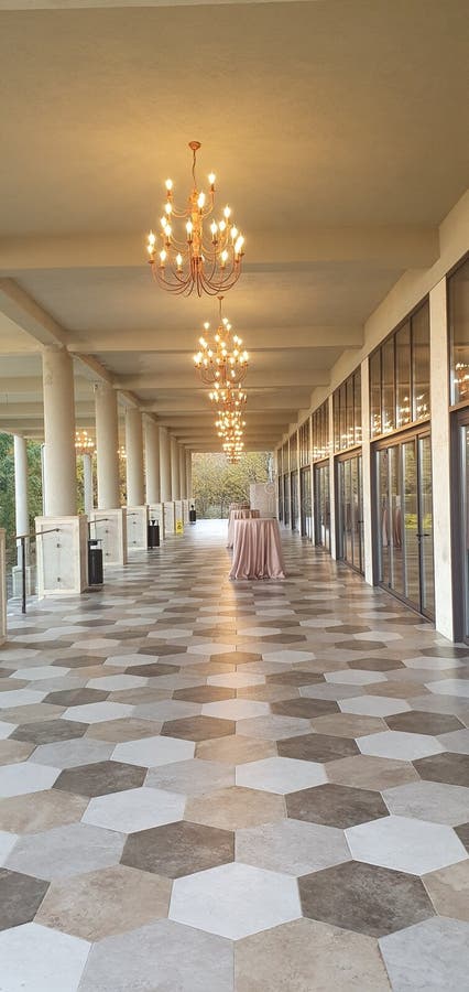 An elegant outdoor hallway stock image. Image of design - 272335713