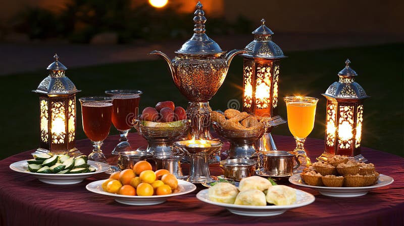 Elegant Outdoor Ramadan Iftar Feast, Desert Sunset Stock Photo - Image ...