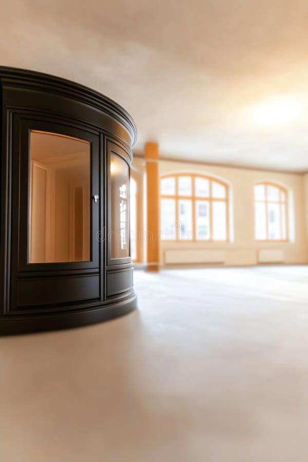 Elegant Oval Cabinet in Spacious Sunlit Room with Arched Windows Stock ...
