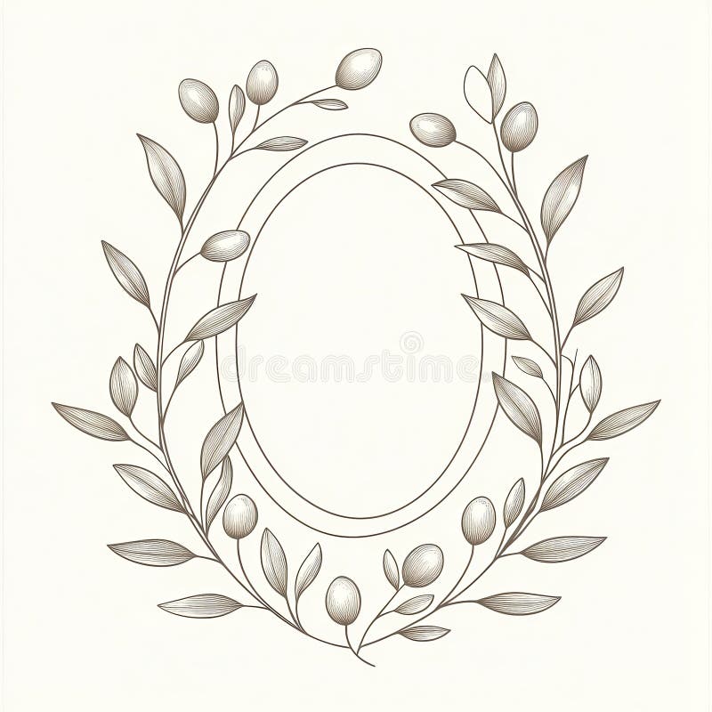 Elegant Oval Frame with Olive Branch Design Botanical Illustration ...