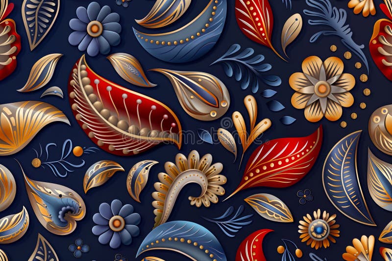 Elegant Paisley Pattern with Intricate Floral and Leaf Elements in Red ...