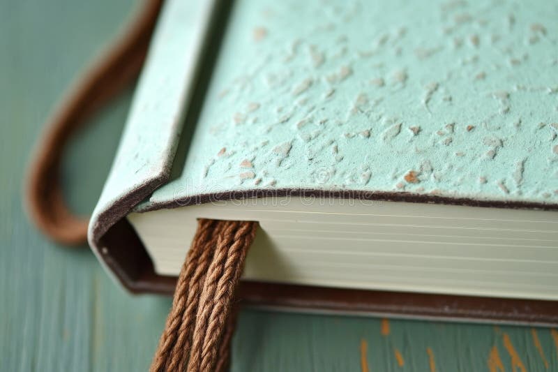 Elegant Pale Green Textured Notebook Featuring a Stylish Brown Cord ...