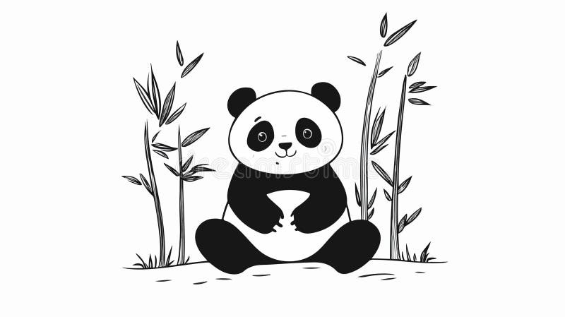 Elegant Panda Bear with Bamboo Simple Line Vector Illustration Stock ...