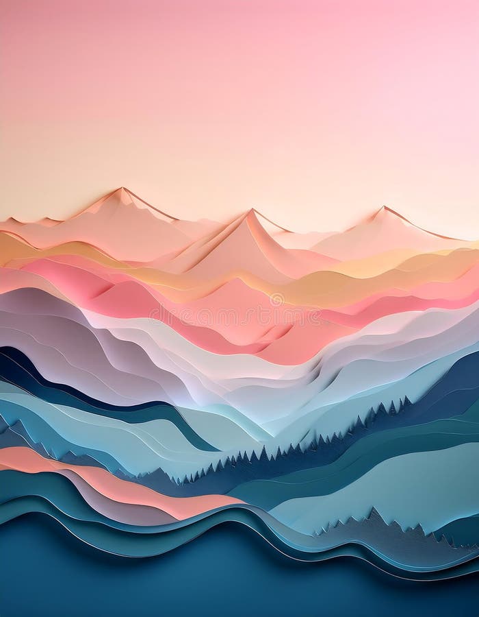 Elegant Paper-layered Mountain Landscape, Featuring Multiple Layers of ...