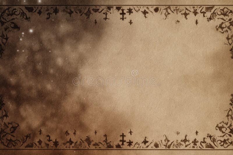 Elegant Parchment-Toned Scroll with Gothic Symbols and Decorative Frame ...