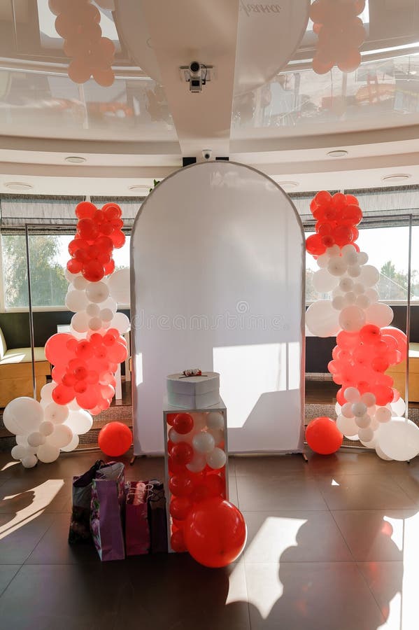Elegant Party Setup with Red and White Balloons Stock Image - Image of ...