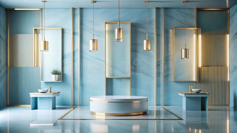 Elegant Pastel Blue and Gold Modern Interior Design Display. Generative ...