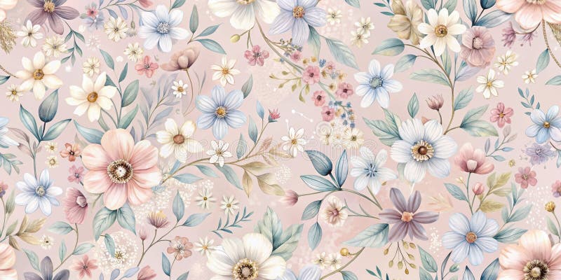 Elegant Pastel Floral Pattern Featuring Delicate Blooms and Lush ...