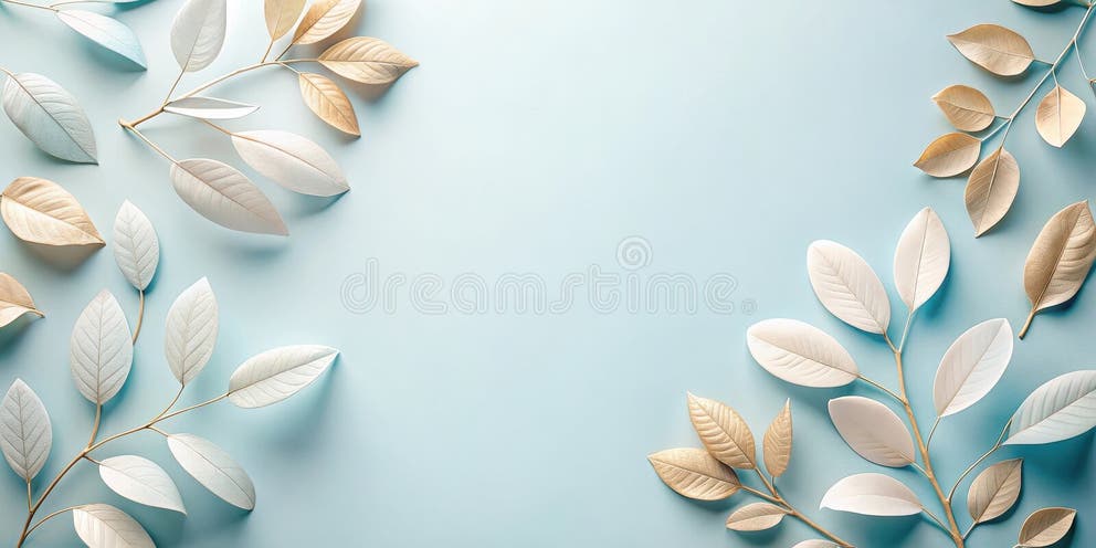 Elegant Pastel and Gold Leaf Border on Light Blue Background ...