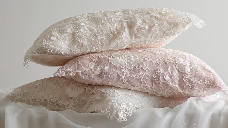 Elegant Pastel Lace Pillows on Plush Surface Create a Serene and ...
