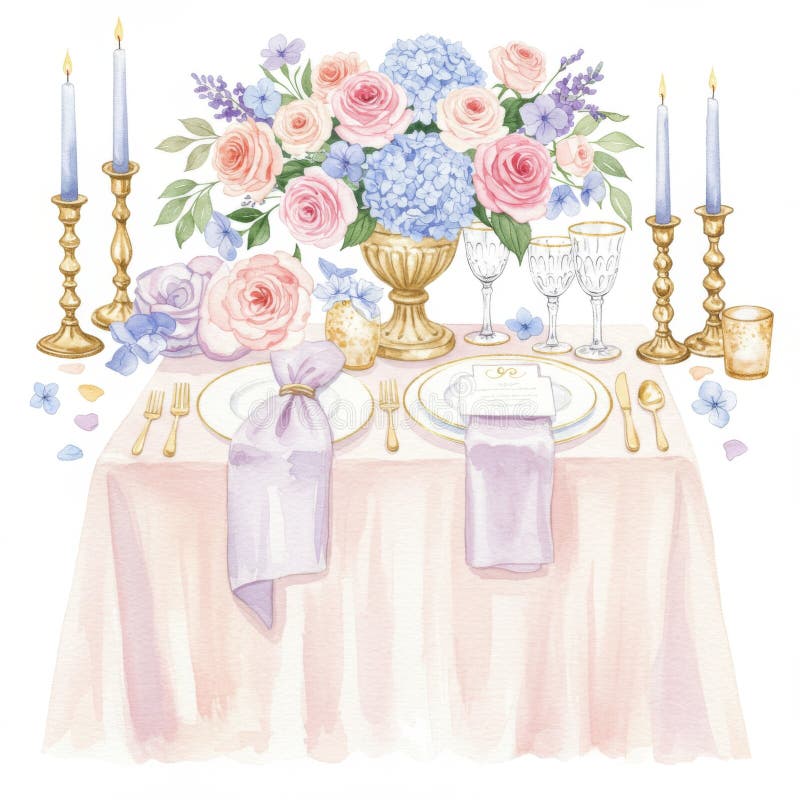 Elegant Pastel Wedding Table Setting with Floral Centerpiece Stock ...