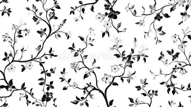 An Elegant Pattern of Black and White Flowers with Complex Curves and ...