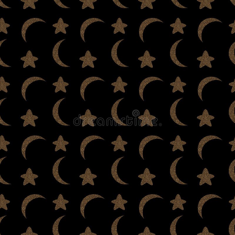 Elegant Pattern of Golden Stars and Moon on Dark Background for ...