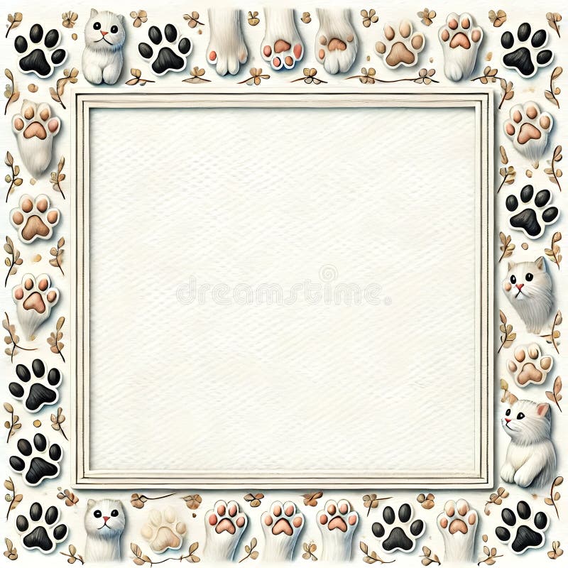 Elegant Paw Print Frame with Botanical Elements Stock Illustration ...