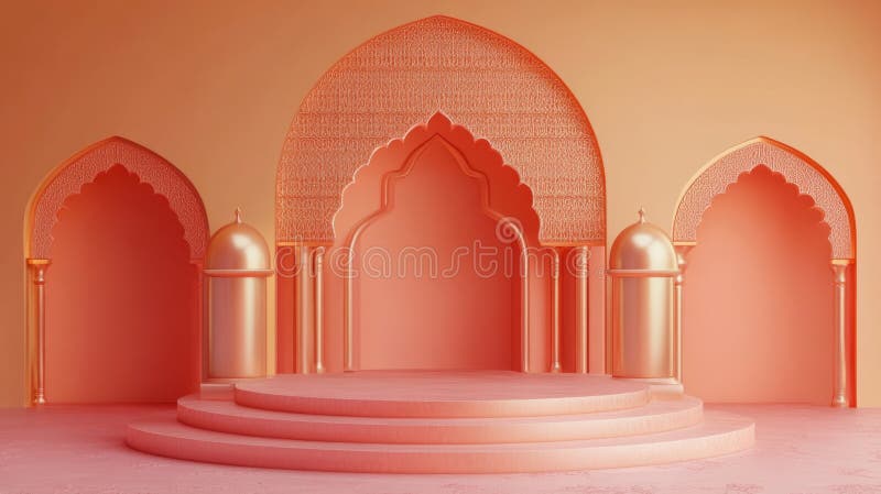 Elegant Peach Architectural Display Platform with Arches Stock ...