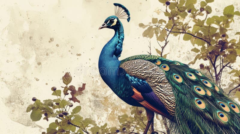 Elegant Peacock Illustration: Vibrant 2D Flat Design for Artistic ...