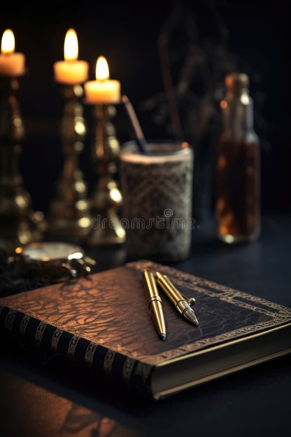 Elegant Pen and Notebook on a Desk Stock Illustration - Illustration of ...