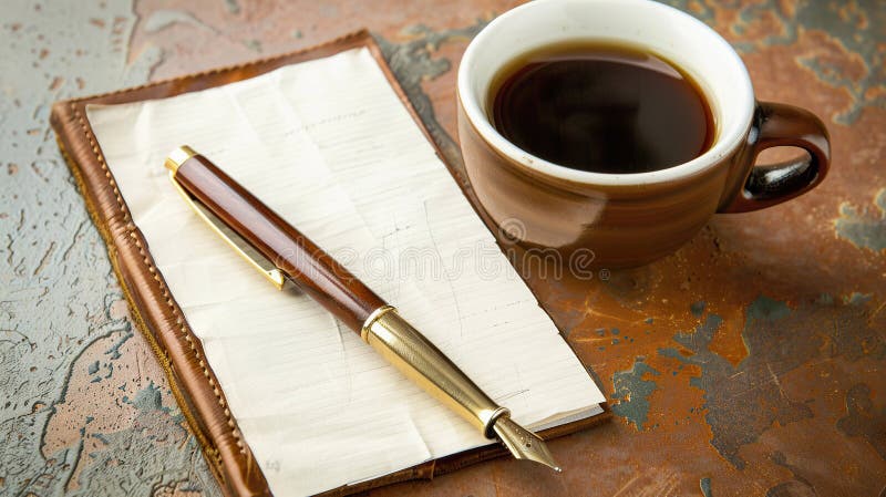 Elegant Pen Resting on Blank Note beside Cup of Coffee Stock Photo ...