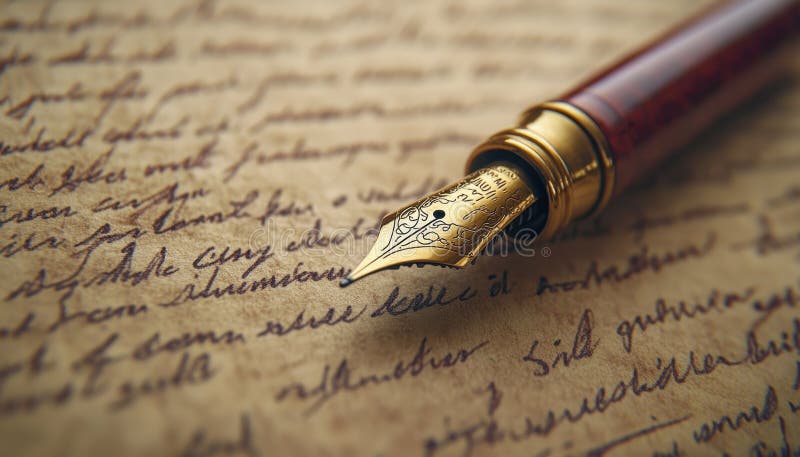 Elegant Pen Resting on Vintage Handwritten Document with Intricate ...