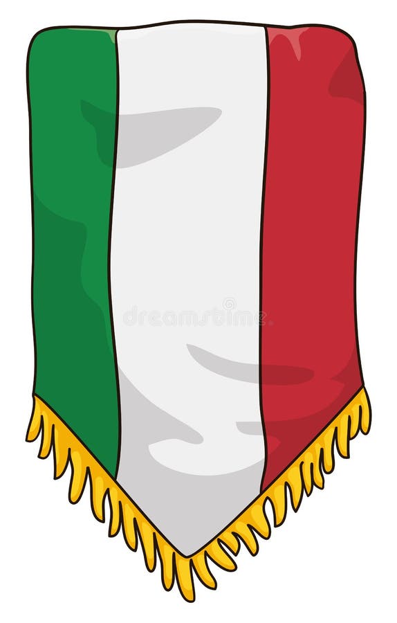 Vertical Pennant With Red Cloth And Golden Fringe Vector Illustration Stock Vector