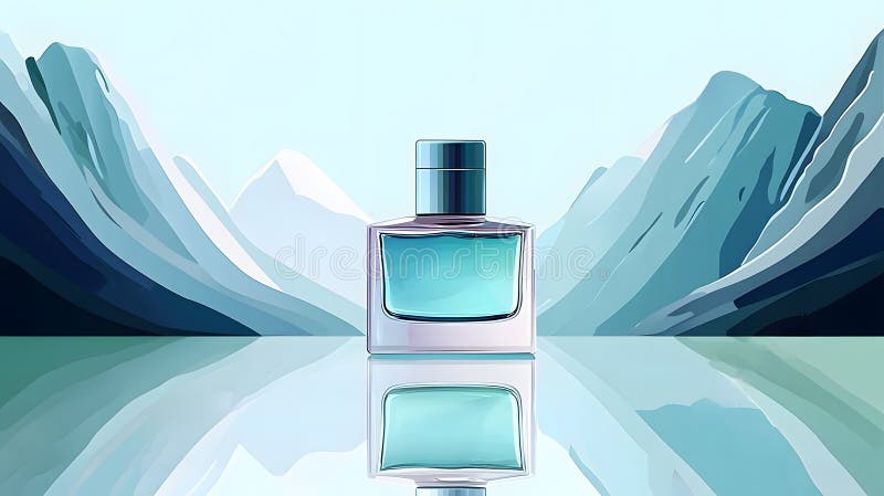 Elegant Perfume Bottle Against a Scenic Mountain Backdrop Stock ...