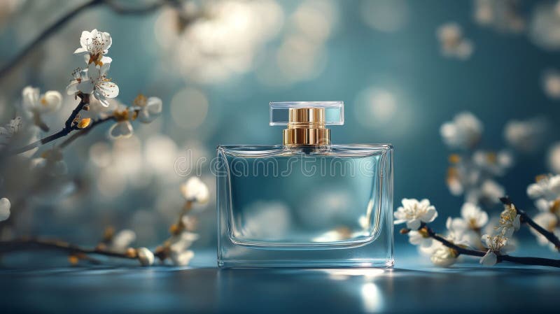 Elegant Perfume Bottle Amidst Spring Blossoms Stock Illustration ...