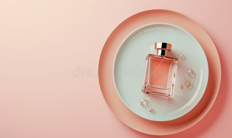 Elegant Perfume Bottle on a Ceramic Plate Stock Photo - Image of flat ...