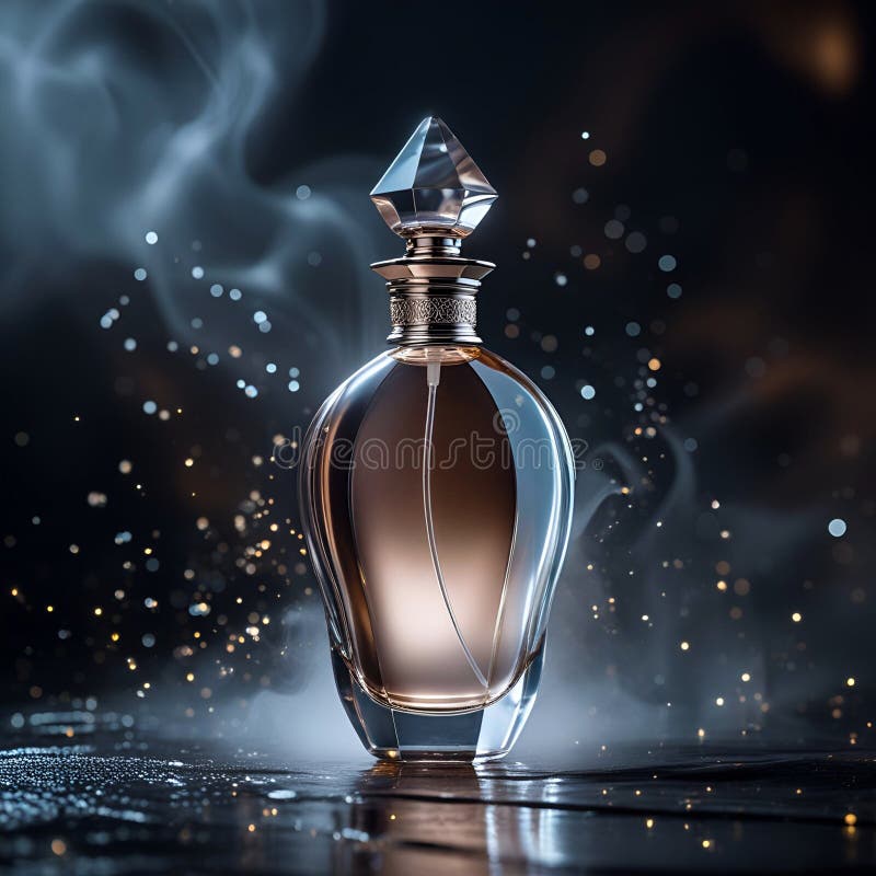 Elegant Perfume Bottle with Crystal Stopper in a Dark and Atmospheric ...