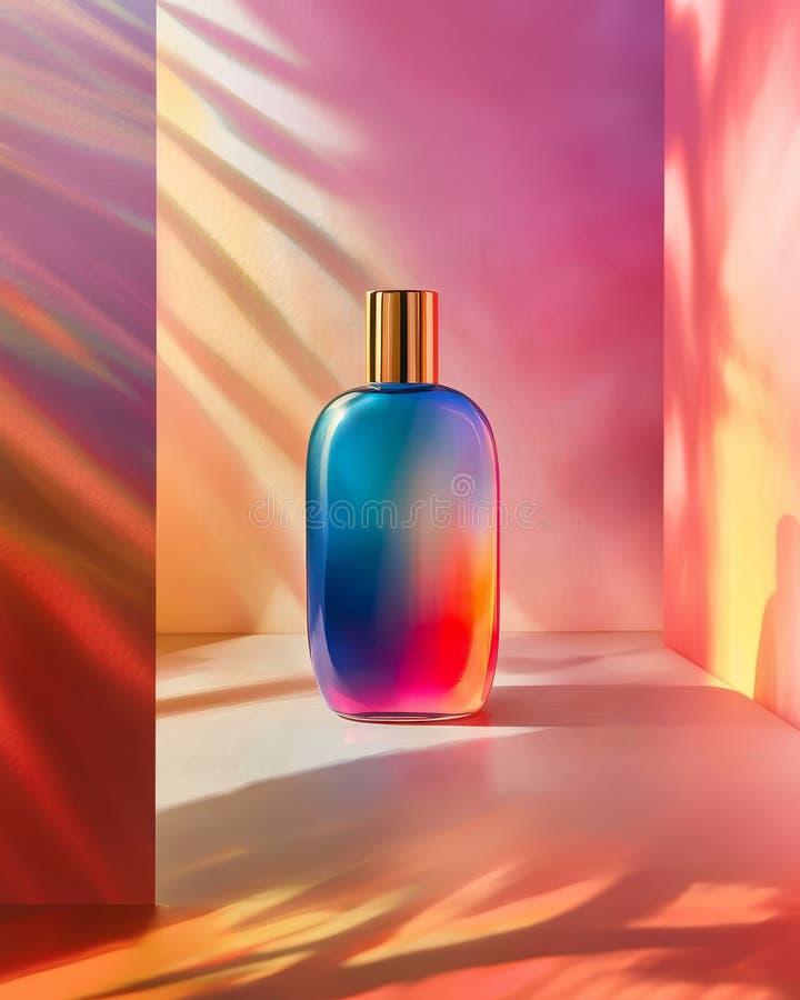 Elegant Perfume Bottle Display with Vivid Gradient Colors Stock Photo ...